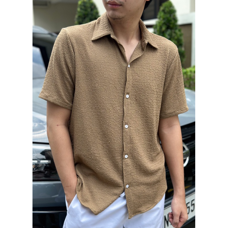 Textured Button Down Polo (Soft Textured Fabric) Unisex | Shopee ...