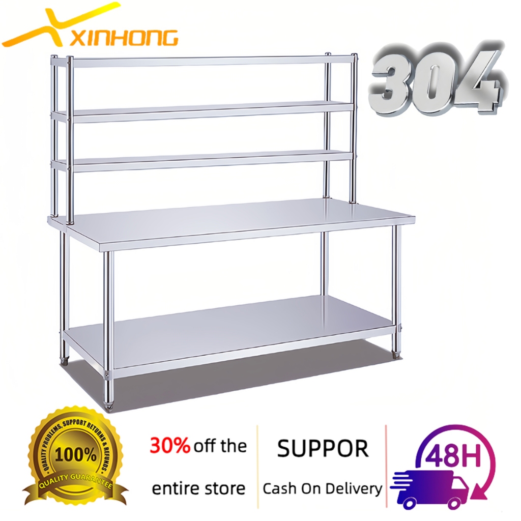 Commercial stainless steel 2-layer table kitchen rack storage work ...
