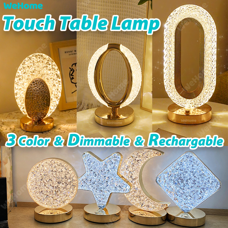 Led Touch Table Lamp Crystal Diamond Night Light 3 Color Dimmable USB ...