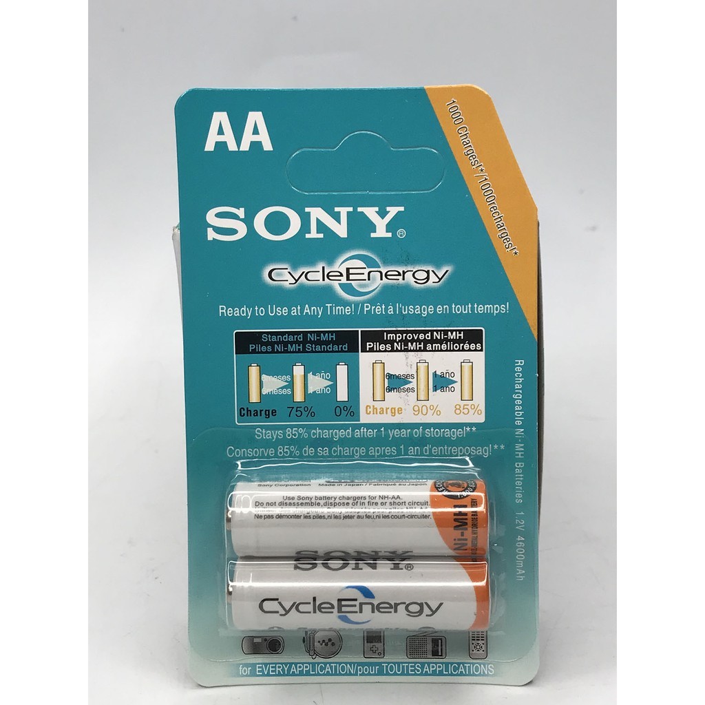 SONY AA (2-PCS/1-PAD) Double A Battery Rechargeable Battery, Cycle ...