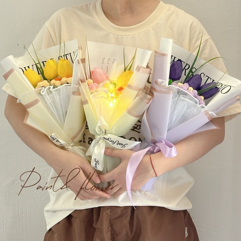Tulip bouquet puff Artificial DIY flower fake flower season gift ...