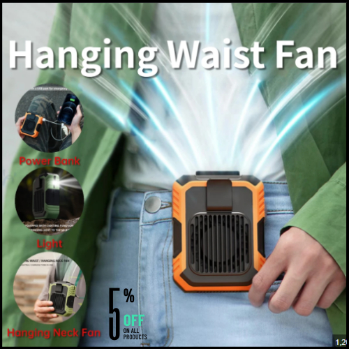 (TMS)Portable wearable Waist Fan with 3 Speed Adjust and 4000mAh Power ...