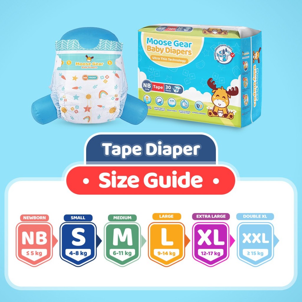 Moose Gear Baby Tape Diaper 120pcs (4PACKS) Super Absorbent No Leaks ...