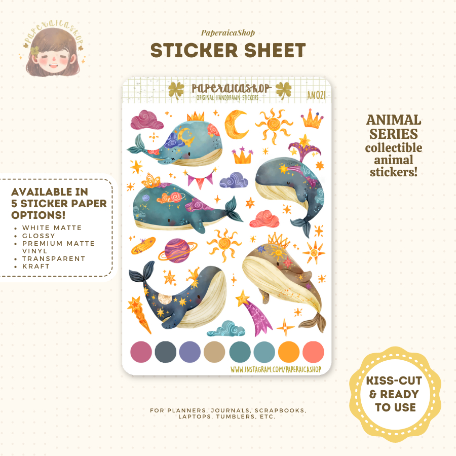 Whimsical Whales Sticker Sheets, Galaxy Whales Sticker Sheets | AND012 ...