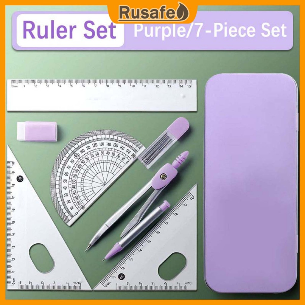 7Pcs/ Set Of Geometric Compass Ruler Set Student Drawing Measurement ...