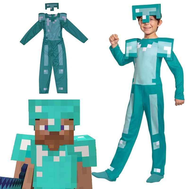Minecraft Steve Armor Child Boys Cosplay Costume Dress Up Jumpsuit Suit ...