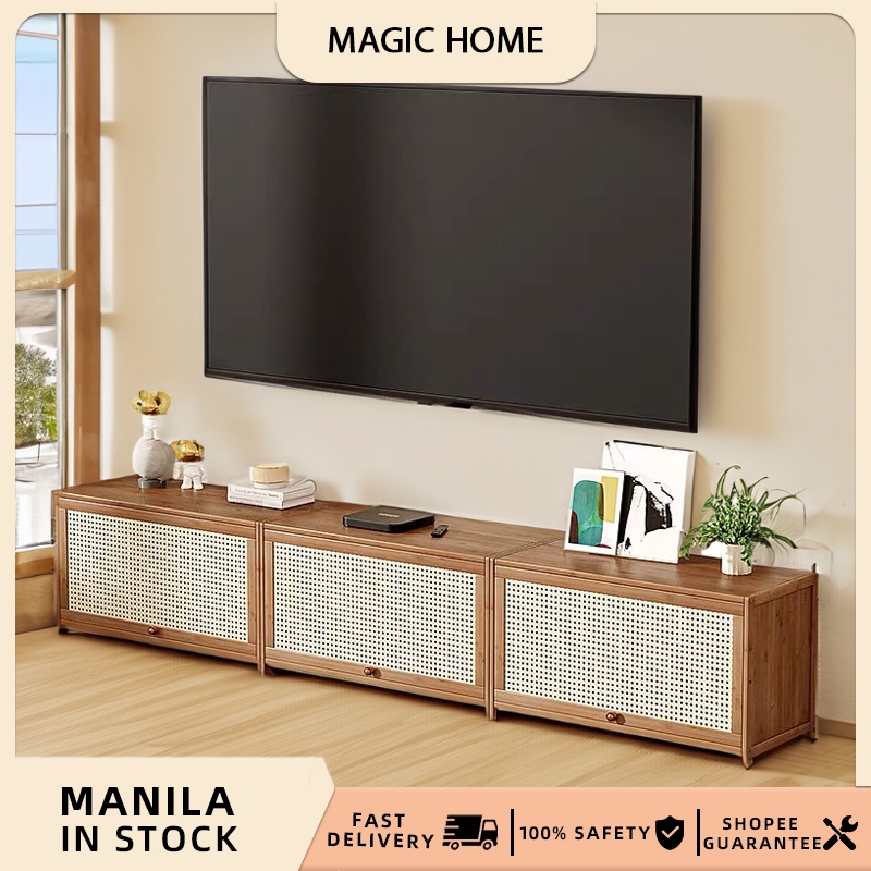 Magic Home Solid Wood TV Cabinet Simple Bamboo TV Cabinet Retro Storage ...