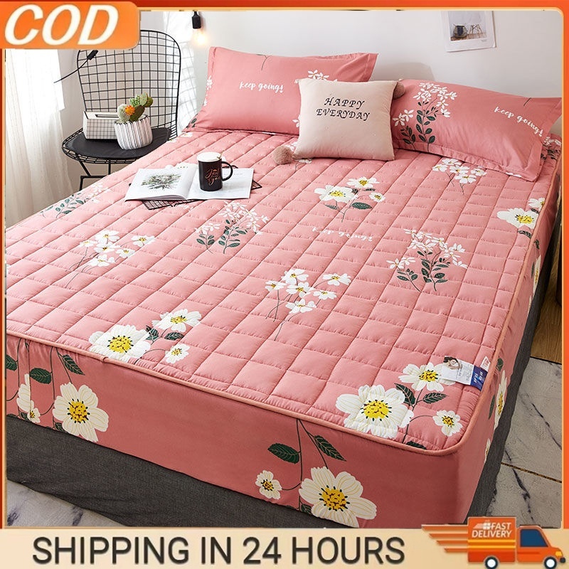Flower Print Mattress Protective Cover Cadar Fitted Bedsheet With ...