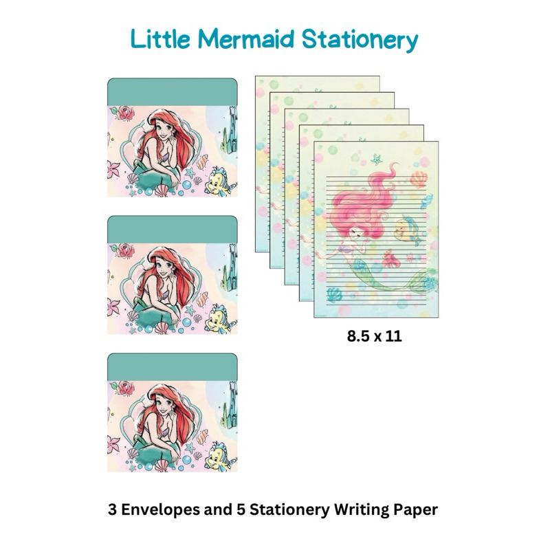 Little Mermaid Stationery 3 Envelopes and 5 Writing Papers Stationery ...