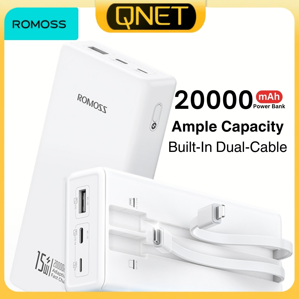 Romoss Power Bank 20000mAh 15W 2 Input and 4 Output Built-in Dual-Cable ...