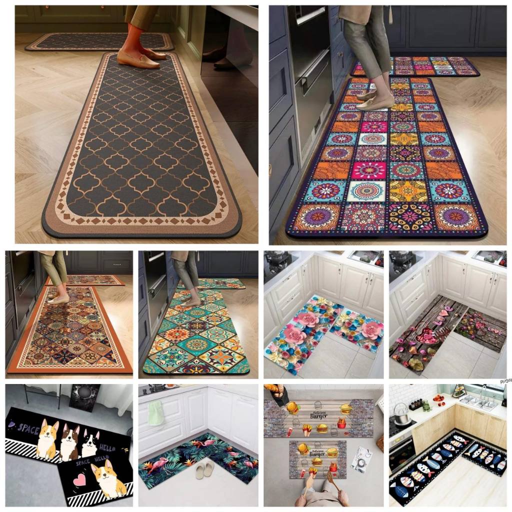 2 in 1 Long kitchen Floor mat Printed Anti-slip Home Kitchen Bathroom ...