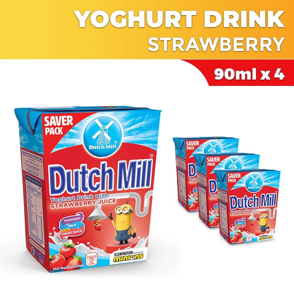 Dutch Mill UHT Yoghurt Drink Strawberry Saverspack 90ml x 4 brick | Shopee Philippines