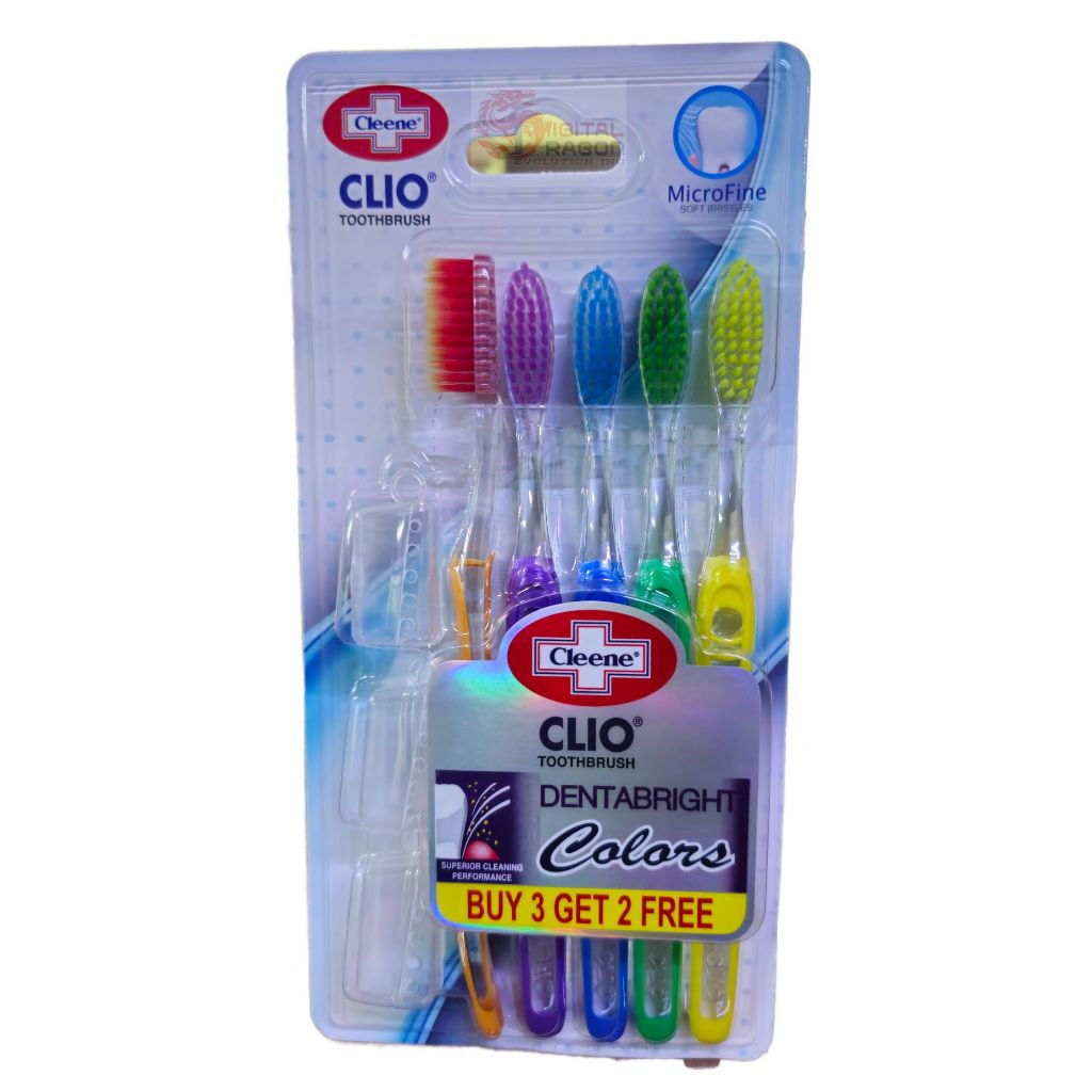 Original Cleene Clio Dental Bright Toothbrush 3+2 Promo Pack | Shopee ...