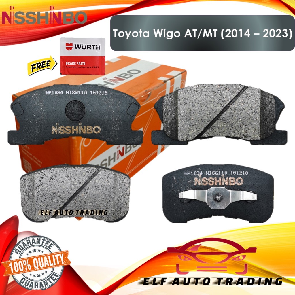 Genuine Nisshinbo Front Brake Pads with CLIPS for Toyota Wigo AT/MT ...