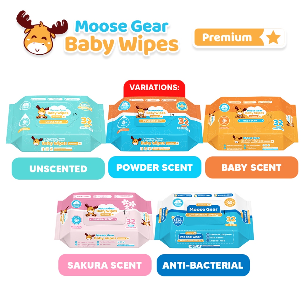 Moose Gear Baby Wipes Premium Travel Pack (32s) with Vitamin E & Aloe ...