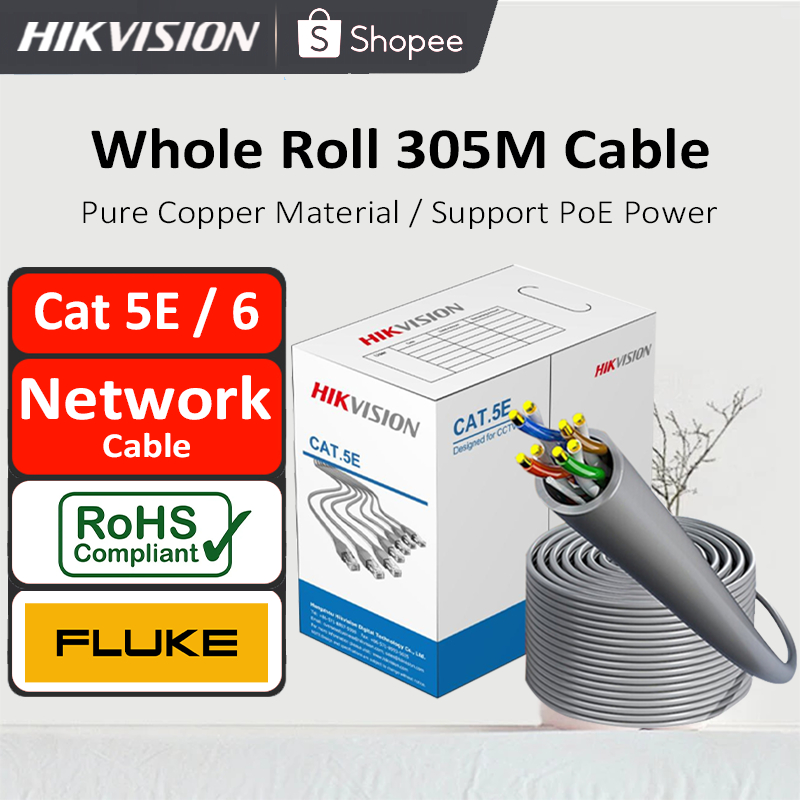 Hikvision 305M CAT 5E CAT 6 UTP Network Cable 24/25 AWG 8-Pole Pure ...