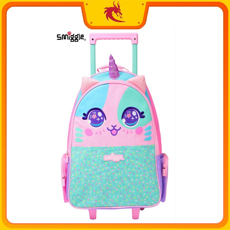 Smiggle Cute Cat Trolley Bag With Light Up Wheels Classic Primary ...
