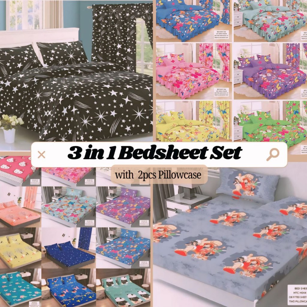 New!! 3in1 Garterized Bedsheets Semi Cotton (2pcs pillow case+1fitted sheet) | Shopee Philippines
