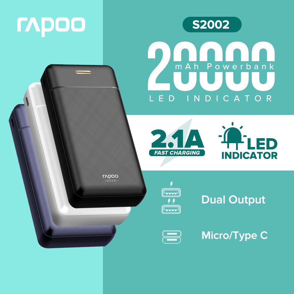 Rapoo S2002 20000mAh Lithium Polymer LED Indicator High Quality Fast ...
