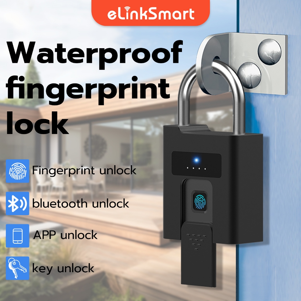 Waterproof Padlock Smart Fingerprint Padlock With Key Heavy Duty Door ...