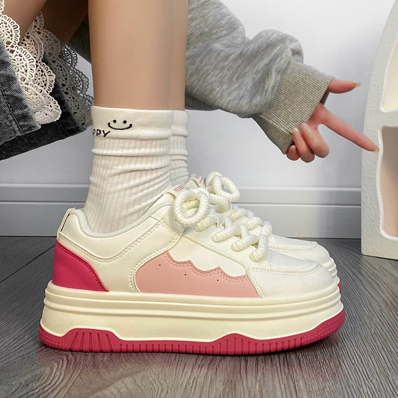 JY Cute White Shoes for Women Thick Sole Trend Sneakers Comfortable 3CM ...