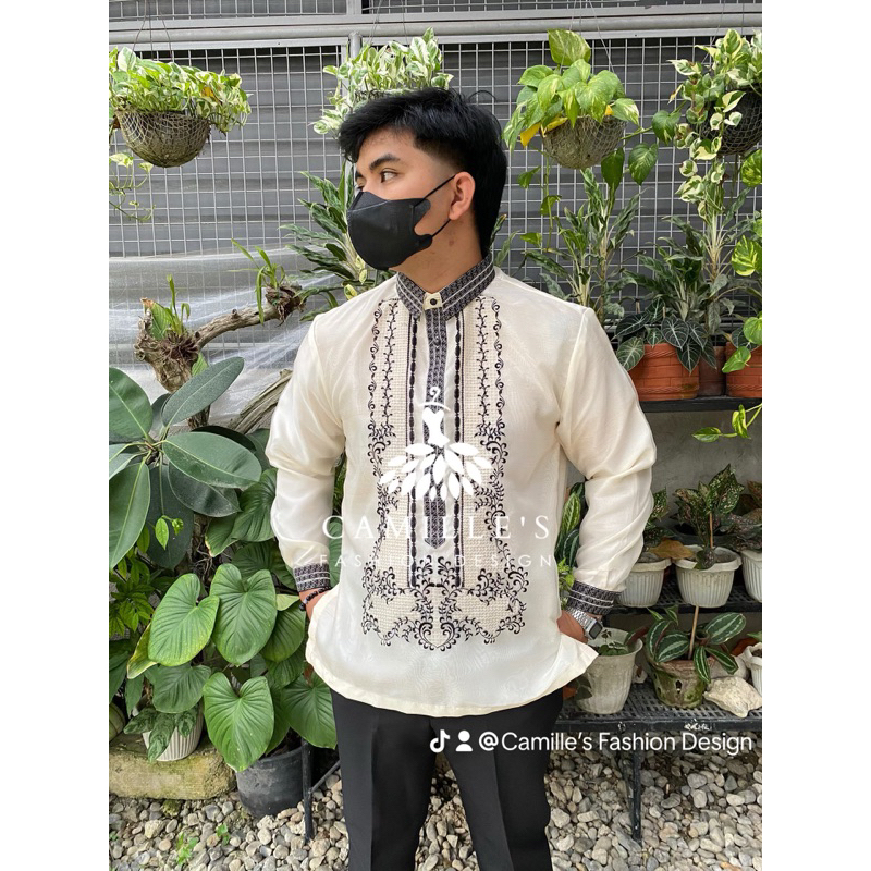 Modern Barong Tagalog with Black Embroidery Design for Formal Events ...