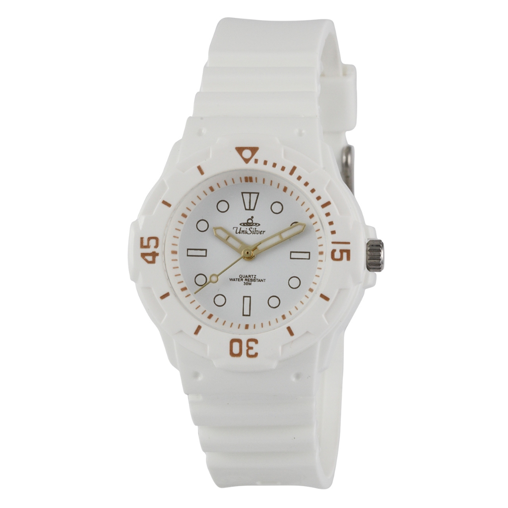 UniSilver TIME UBIQ ALPHA Women's White / Gold Analog Rubber Watch ...