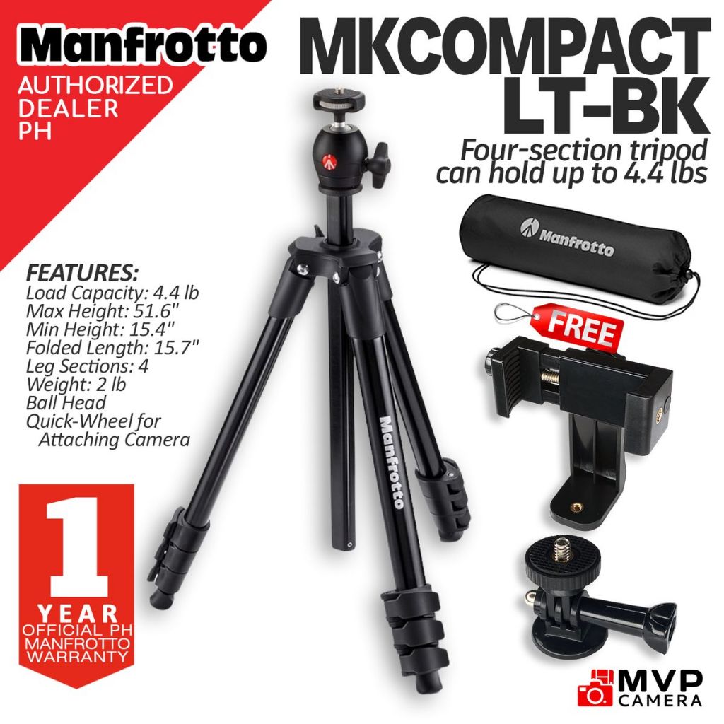 Manfrotto Mkcompactlt Bk Compact Light Aluminum Tripod Black Mvp Camera Shopee Philippines