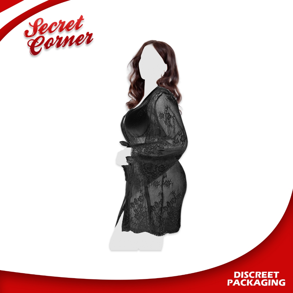 Secret Corner Ocean Bliss - Chiffon Babydoll (Black, Plus Size ...