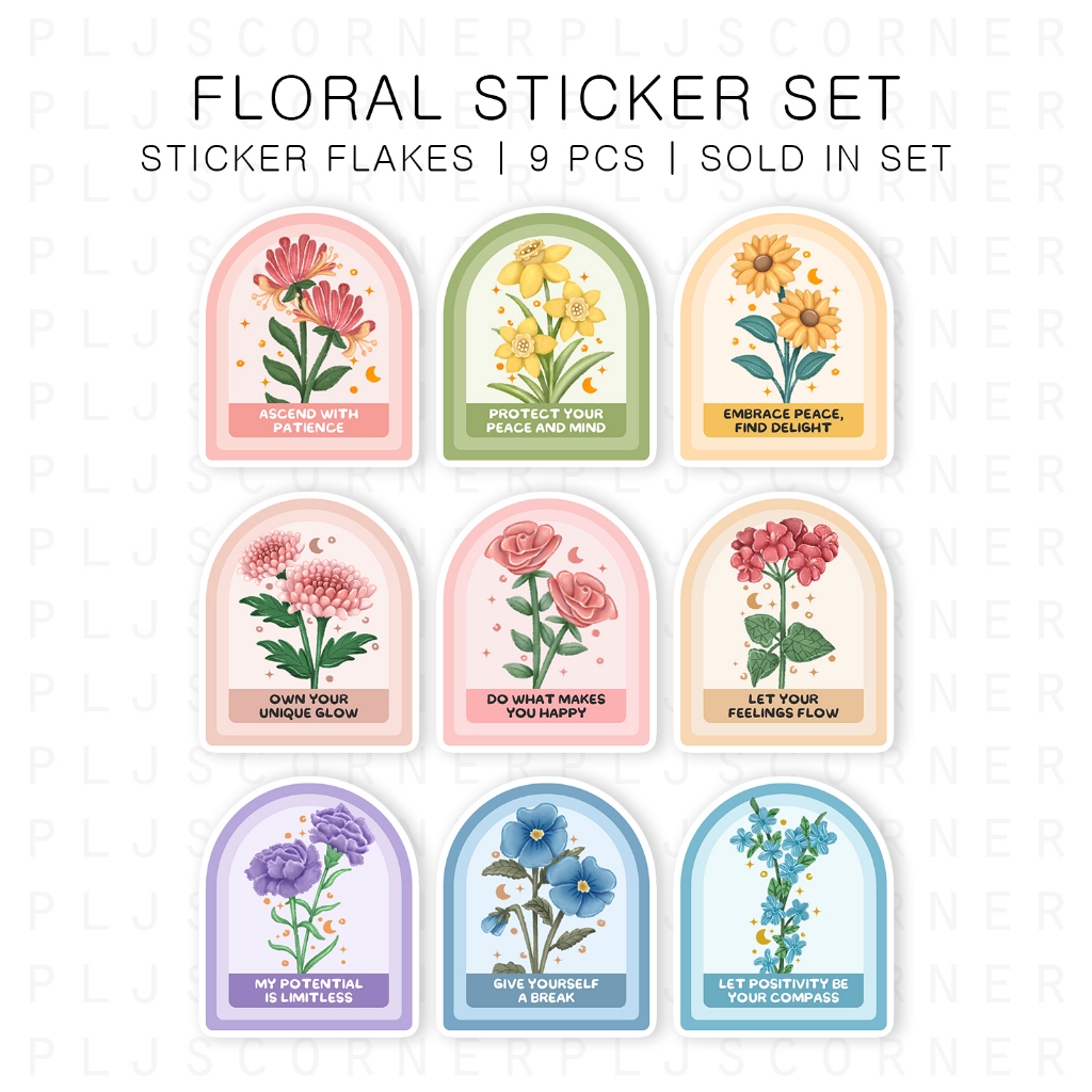 Floral Sticker Flakes Set, Quotes Sticker Flakes Set, Laptop Die-cut ...