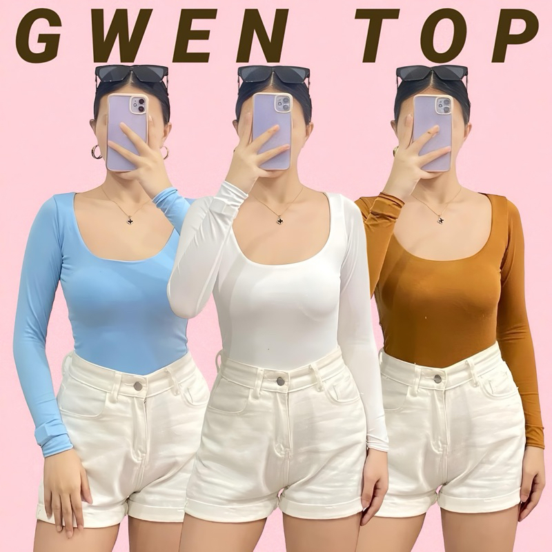 SC24 99SaleShop Gwen Square Neck Long Sleeves T-shirt Blouse Double ...