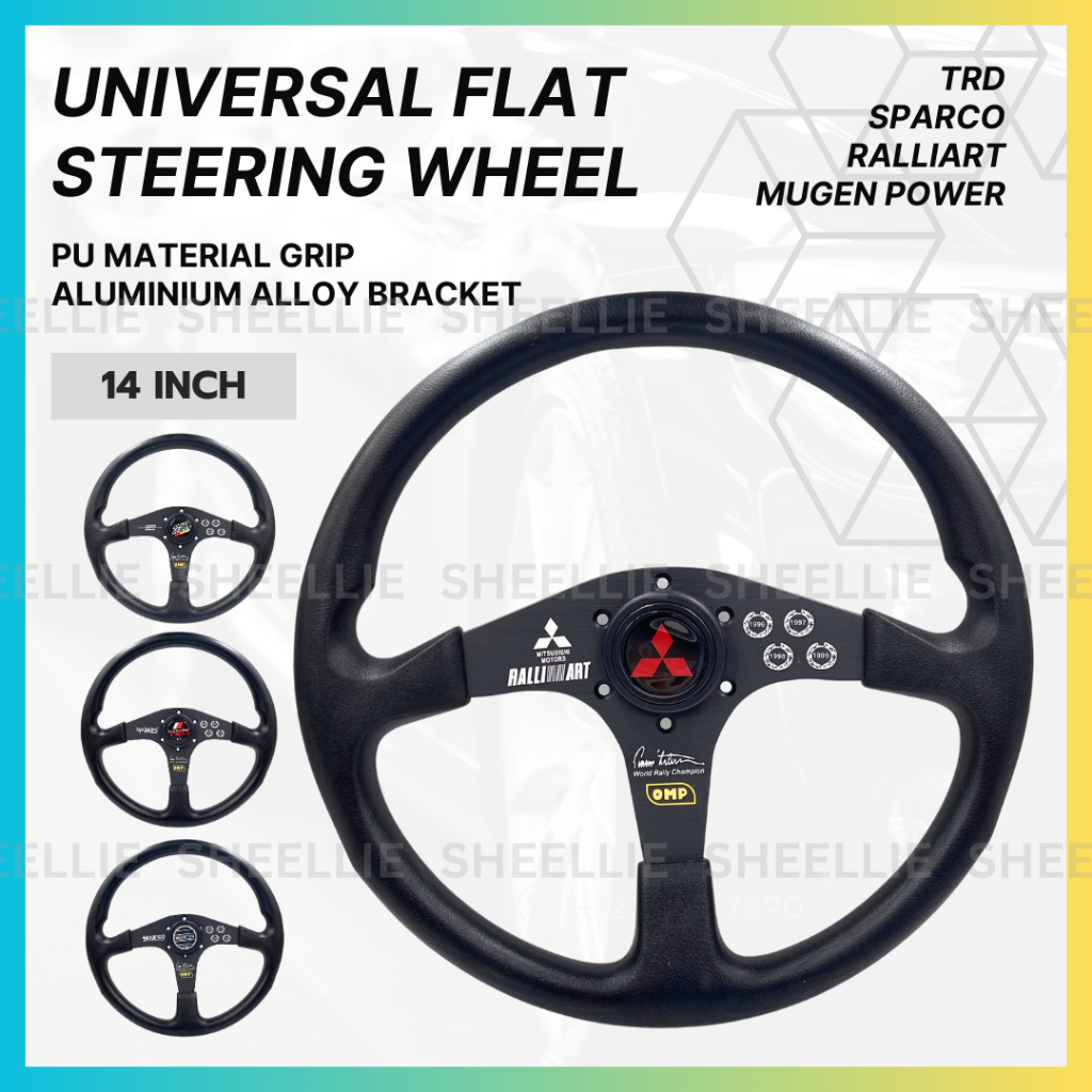14 Inch Universal RALLIART Steering Wheel Flat OMP Car Steering Wheel ...