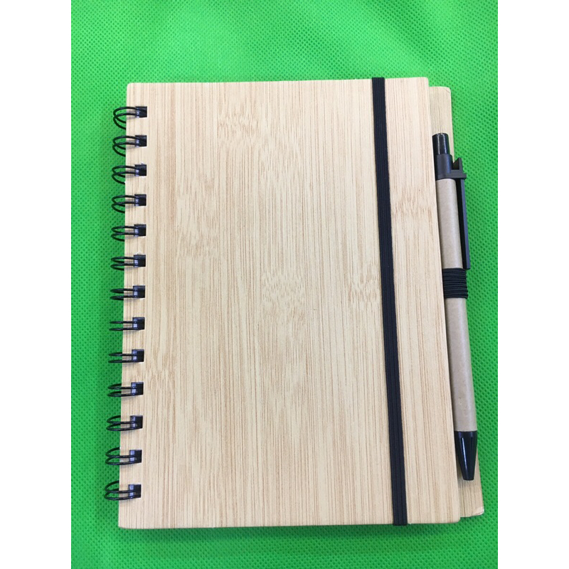 Wooden soft cover notebook W/Garter with Pen plain black | Shopee ...
