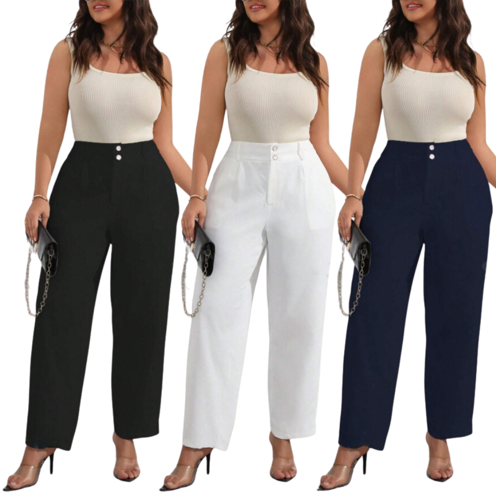 Plus Size Trouser Slacks Pants 32–36 High Waist Straight Cut with ...
