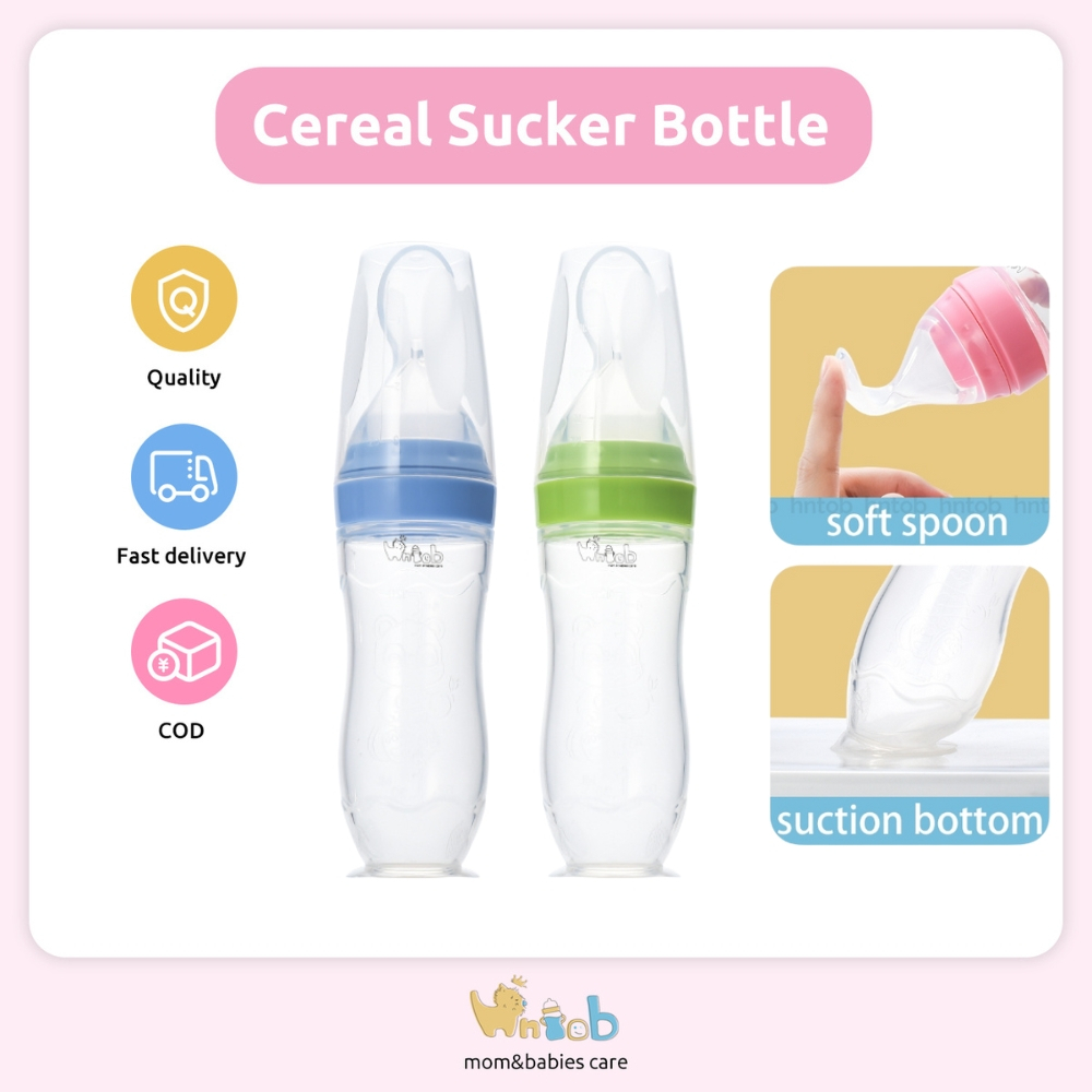 Hntob 120ml Anti-Slip Cereal Sucker Bottle Silicone Spoon Squeeze Baby ...
