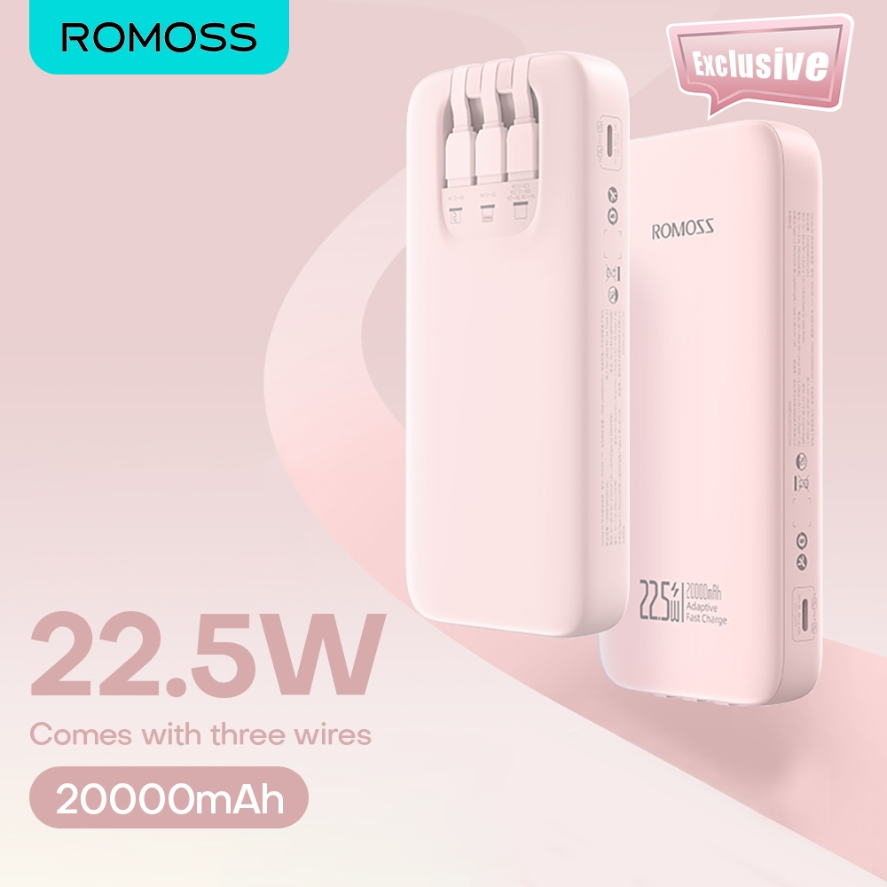 Romoss PHC20 20000mAh 22.5W PowerBank with Cord 3 Built-In Cable TypeC ...