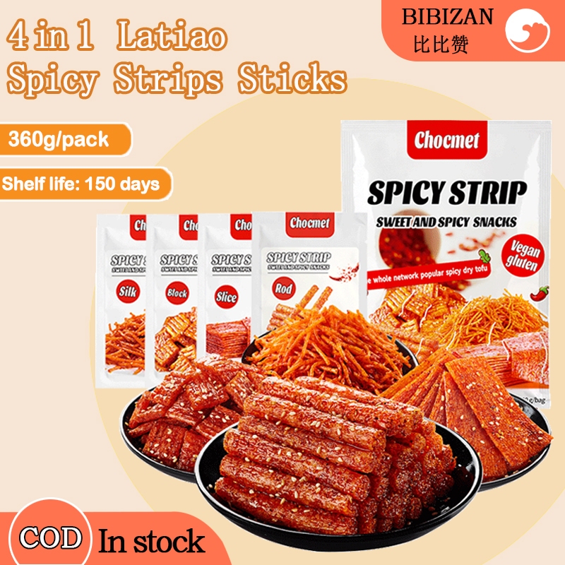BIBIZAN 12 pcs 4 in 1 Latiao Snack Mixed Spicy Strips Stick Cube Snacks ...