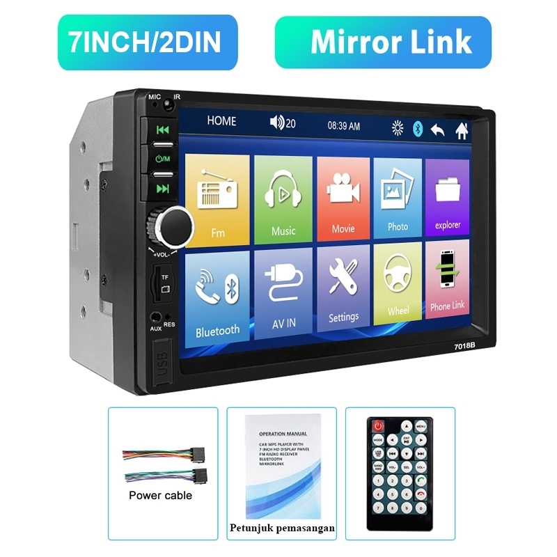 7012B 2 Din 7 inch Car Stereo Audio Radio Bluetooth 7" Touch Screen ...