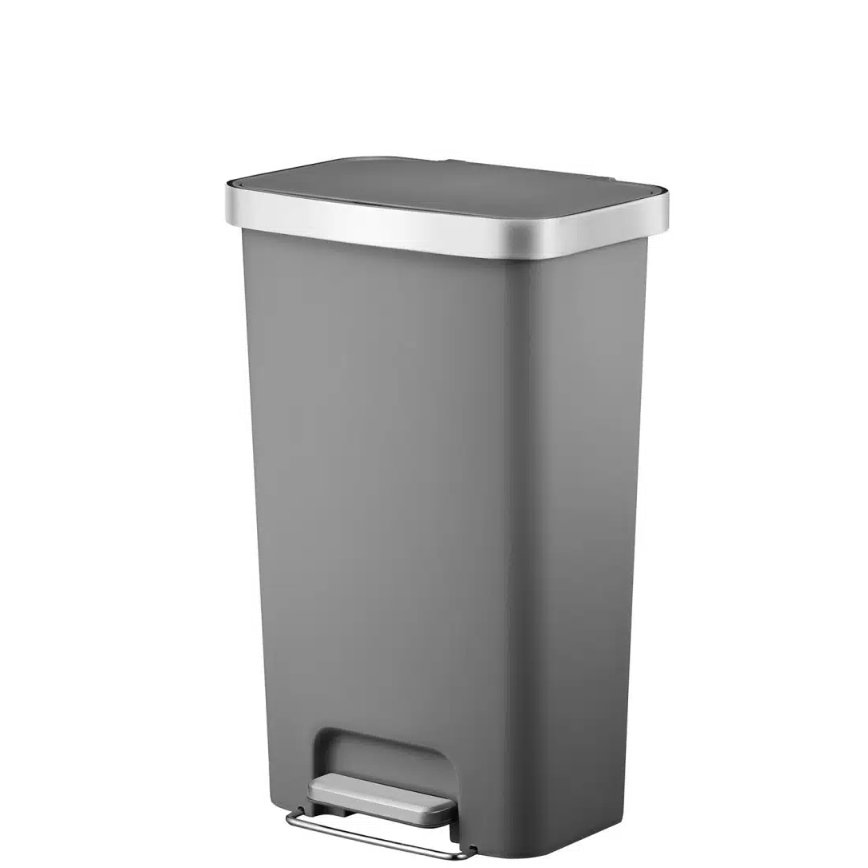 EKO Hana Plastic 35L Gray Trash Bin with Foot Pedal and Nano Anti ...