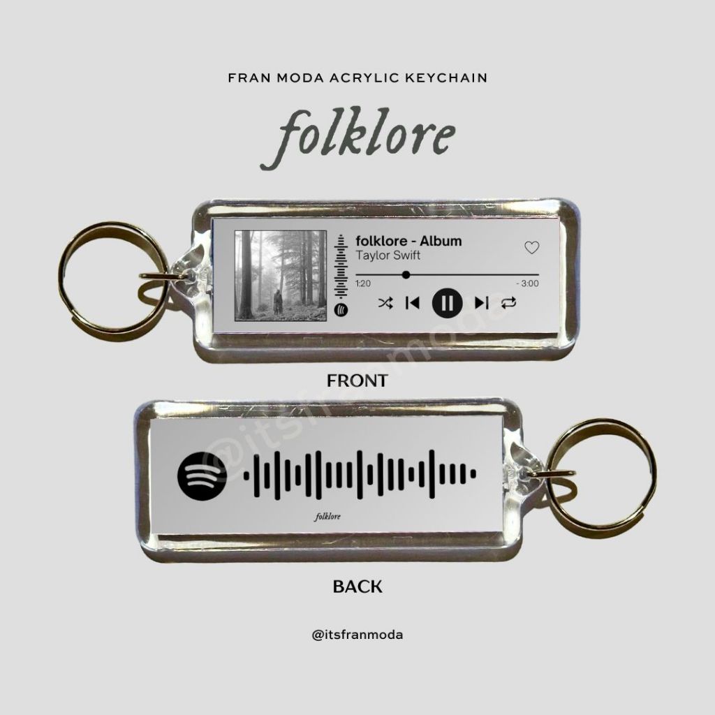 FRAN MODA | 8.3cm x 3.3cm folklore Taylor Swift: Spotify Code Keychain ...
