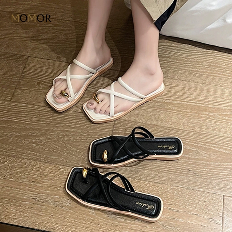Sandals for women Fashionable Korean style golden thumb slippers summer ...