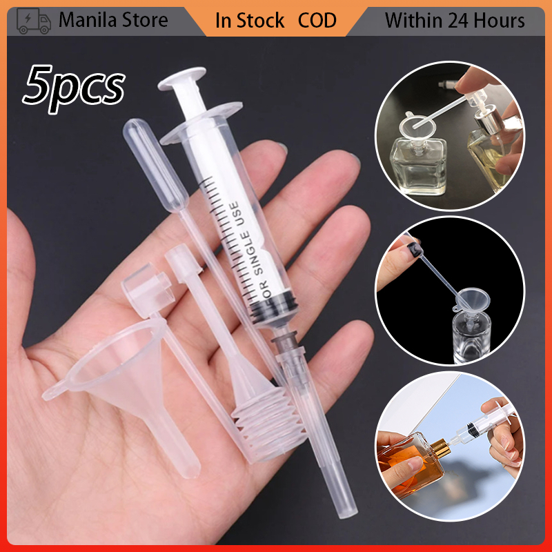 5pcs Perfume Dispensing Tools Set Plastic Syringe Straw Dropper Funnel ...