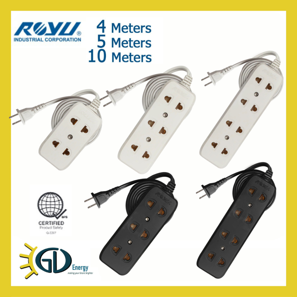 ROYU Extension cord 2 gang 3 gang 4 gang White and Black color | Shopee ...