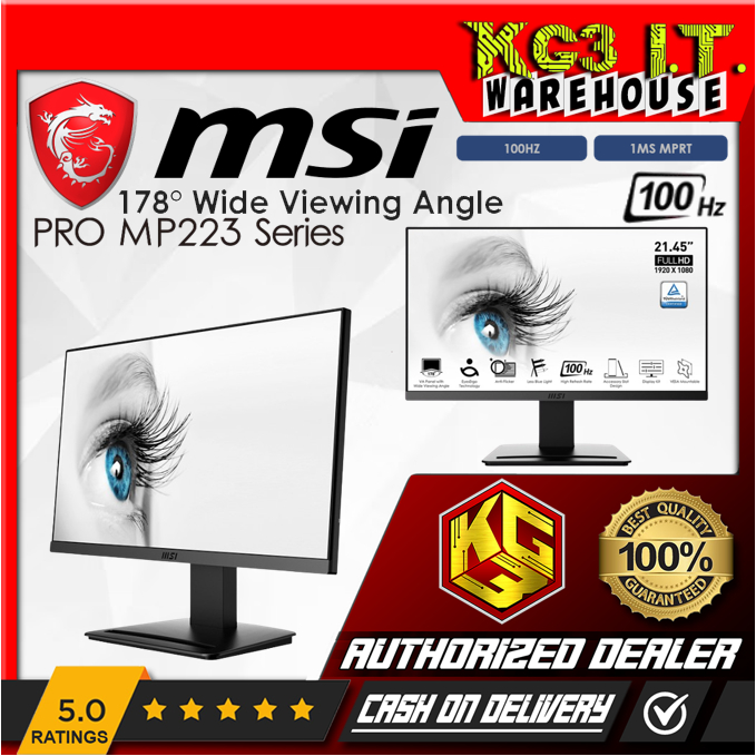 MSI PRO MP223 Business Eye Care Monitor - 21.45" Full HD VA | 100Hz | 1ms | Wall Mountable ...