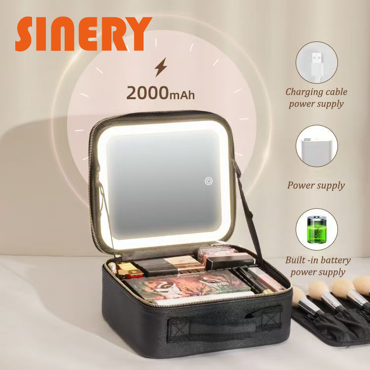 Make up Bag With Mirror Make up Organizer LED Light USB Charge Cosmetic ...