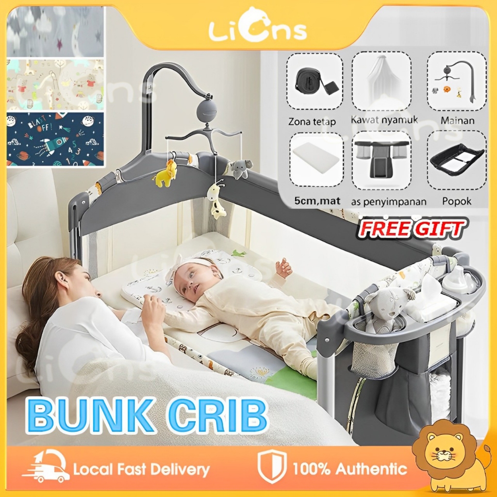 2 Layer Foldable Crib for Baby with toy mosquito net storage bag Crib ...