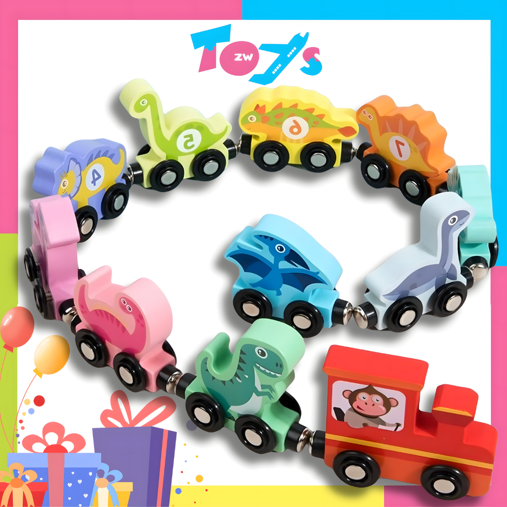 Gift Set Wooden Magnetic Train Toy Set Educational Learning Montessori ...