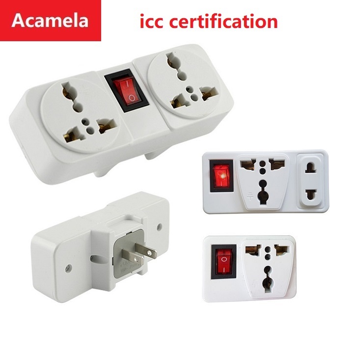 Acamela 3-way Universal Power Plug Dual Socket Adapter with Switch icc ...