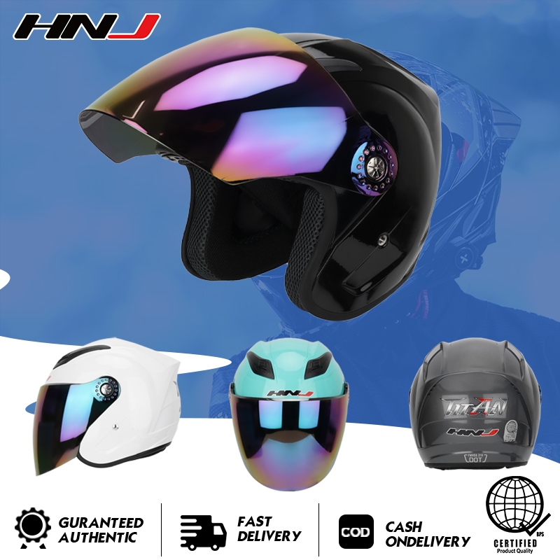 HNJ A4-003 Tinted Half Face Helmet Single Visor Motorcycle Men and ...