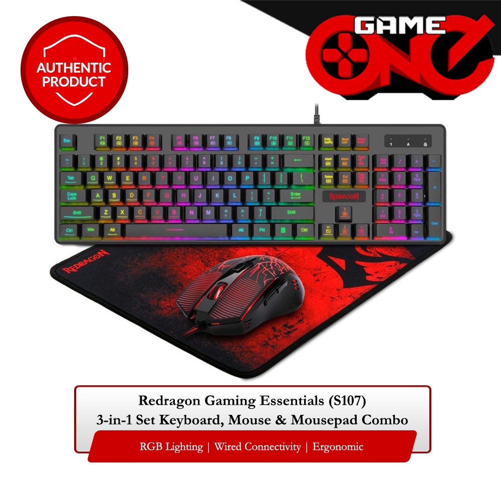 Redragon Gaming Essentials 3-in-1 Set Keyboard, Mouse & Mousepad Combo ...